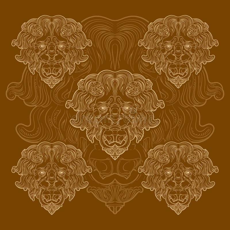 A Pattern of Classic Lions, Vintage Vector Illustration of an ...