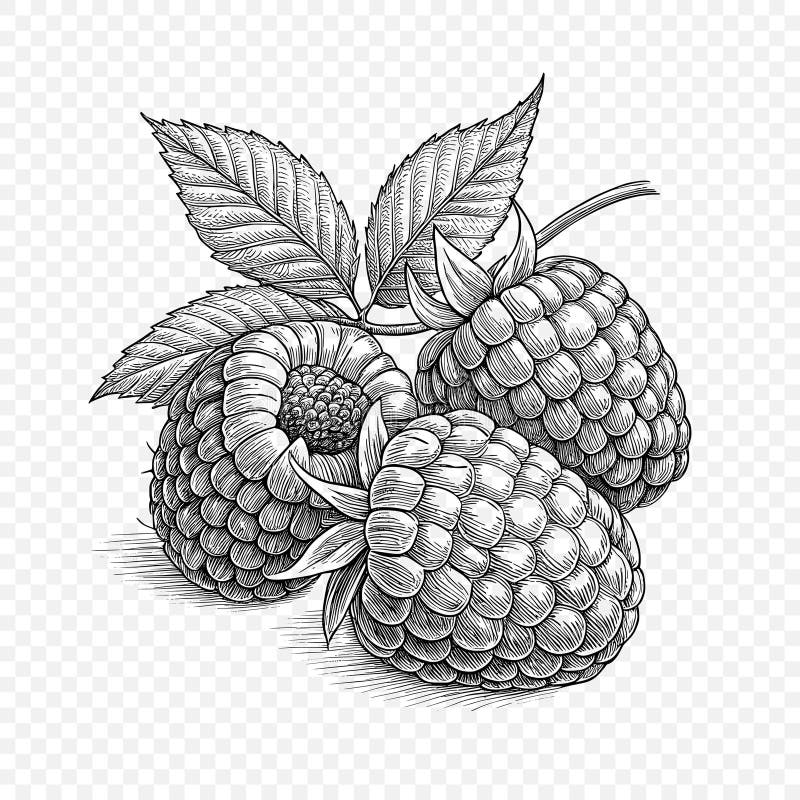 Vintage Illustration of Raspberries with Leaves Stock Vector ...