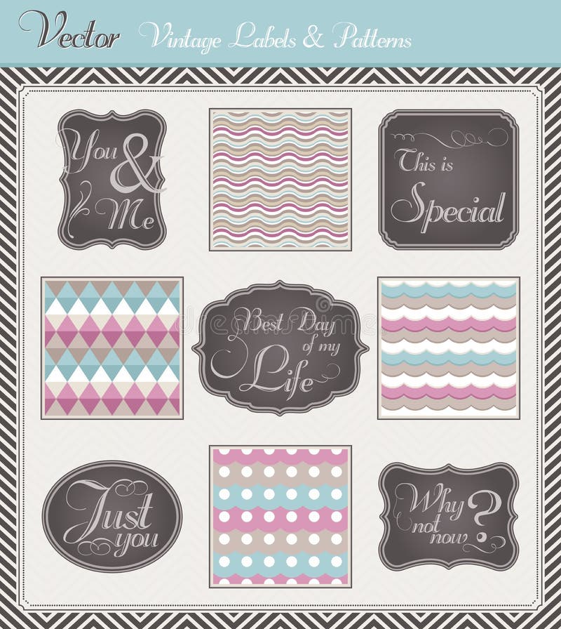 Vintage Vector Labels and Seamless Patterns Stock Vector - Illustration ...