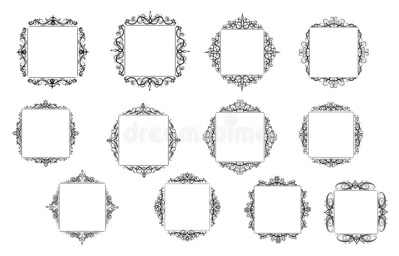 Vintage Vector Swirl Frame Set Stock Vector - Illustration of square ...