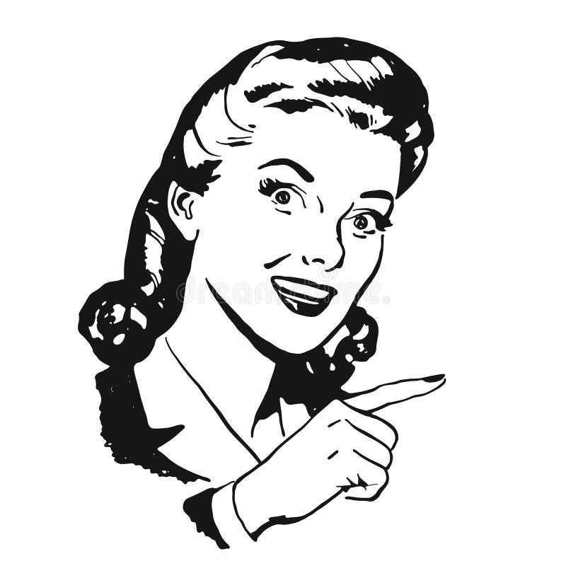 Vintage Vector Woman Pointing With Finger Stock Vector Illustration