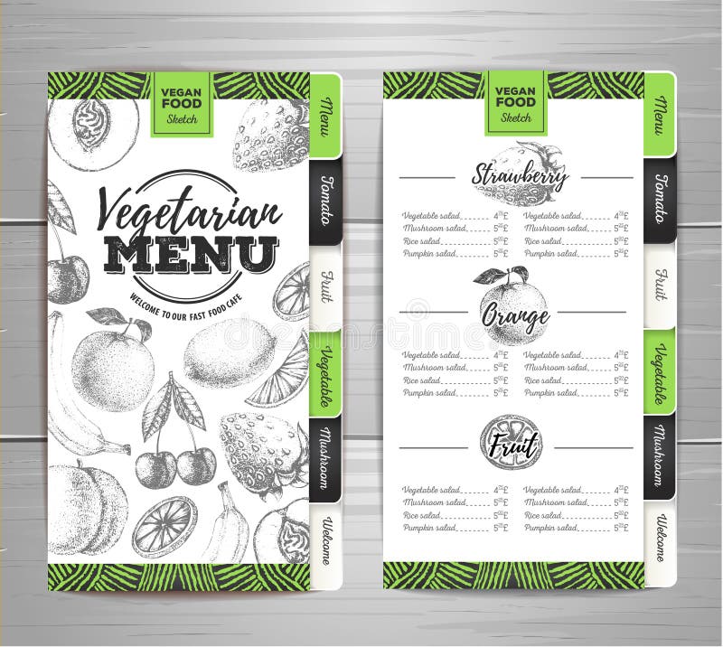 Vintage Vegetarian Food Menu Design. Stock Vector - Illustration of ...