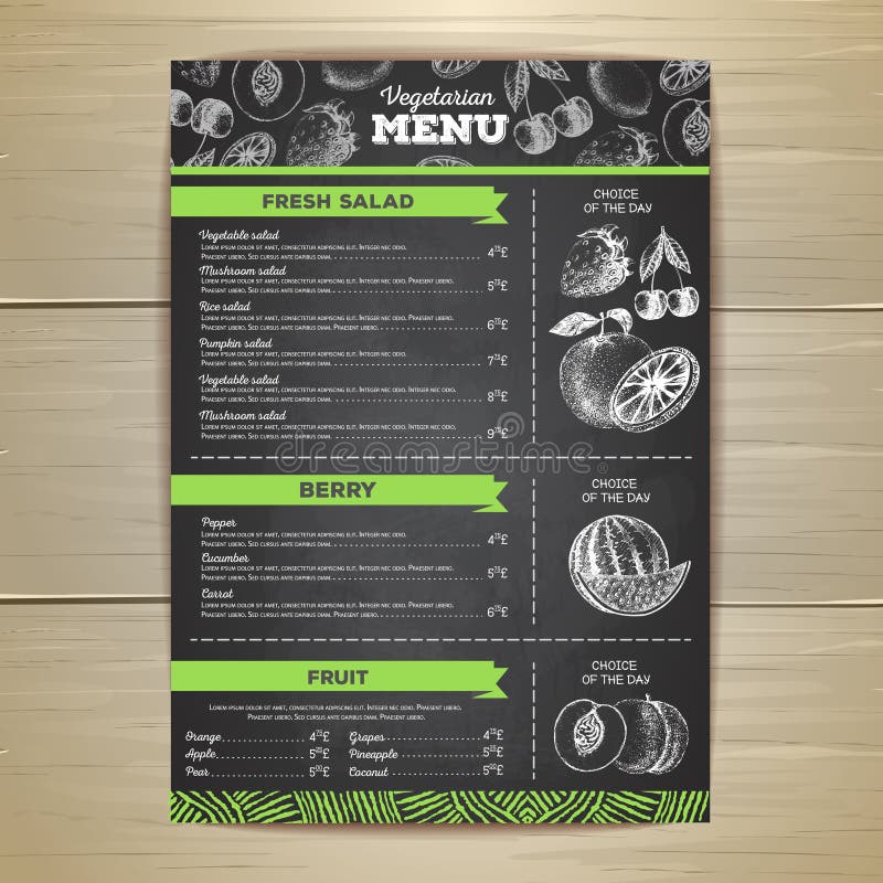 Vintage Vegetarian Menu Design. Fresh Fruit Sketch Stock Vector ...