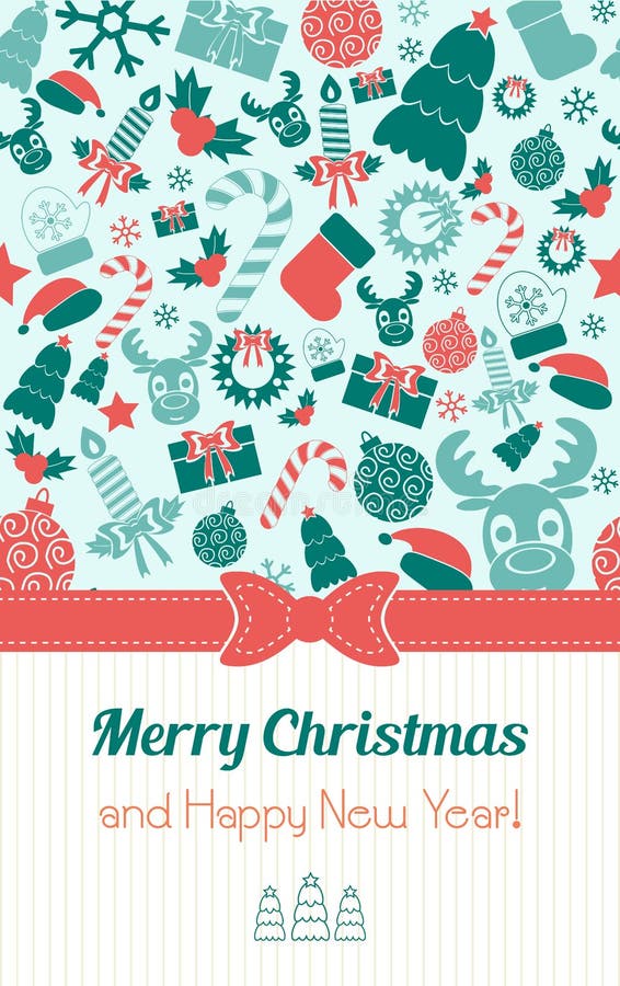 Vintage Vertical Christmas Card. Typography. Flat Design Stock Vector ...