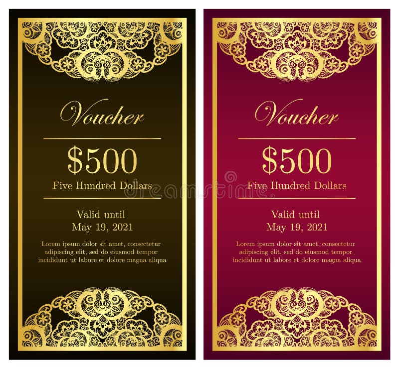 Vintage Vertical Voucher with Golden Lace Stock Vector - Illustration ...