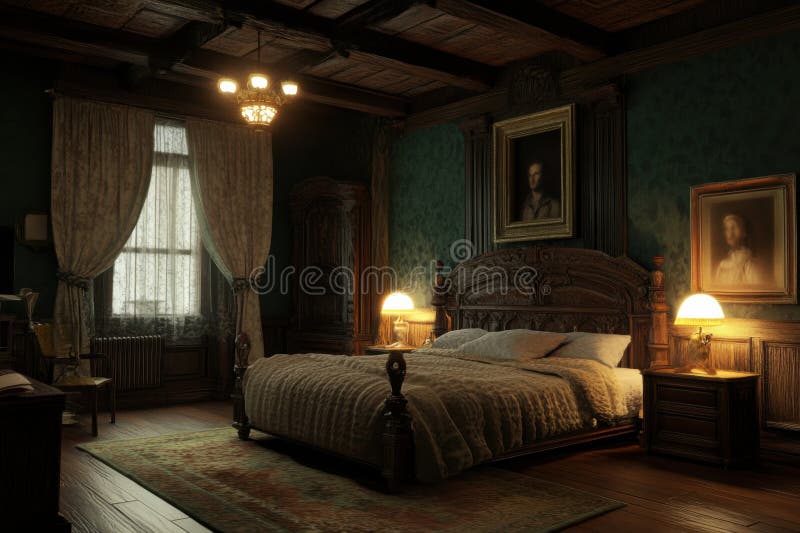 Vintage Victorian Bedroom Scene Stock Photo - Image of lamp, luxurious ...