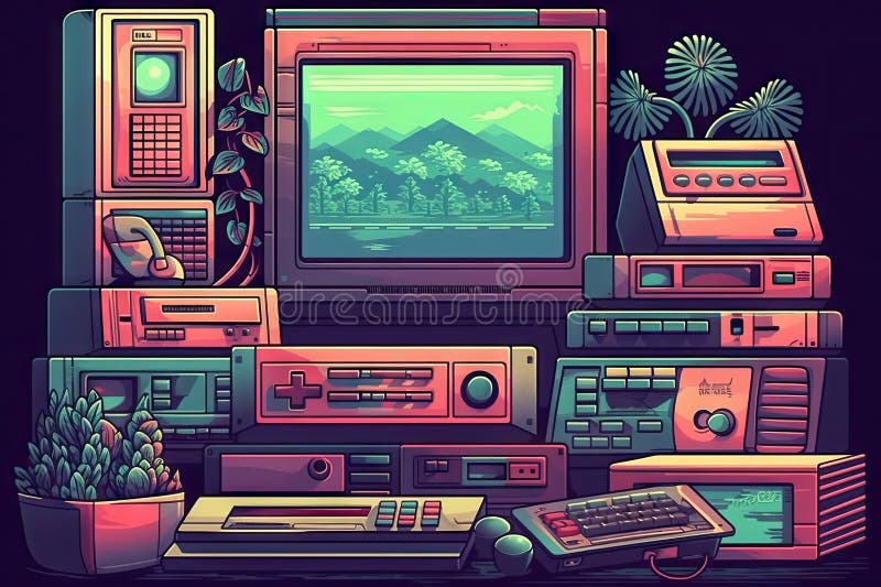 Vintage Video Game Console Illustration, 16bit, Retro 80s 90s Stock ...
