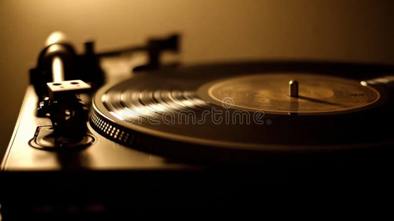 Vintage Vinyl Record Player with Spinning Disc in Warm Lighting ...