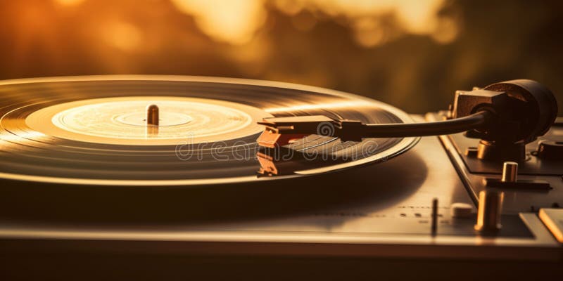 Vintage Vinyl Record Playing on a Turntable with Warm Sunset Light ...