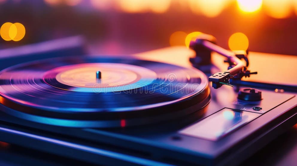 Vintage Vinyl Record on Turntable at Sunset Stock Image - Image of ...
