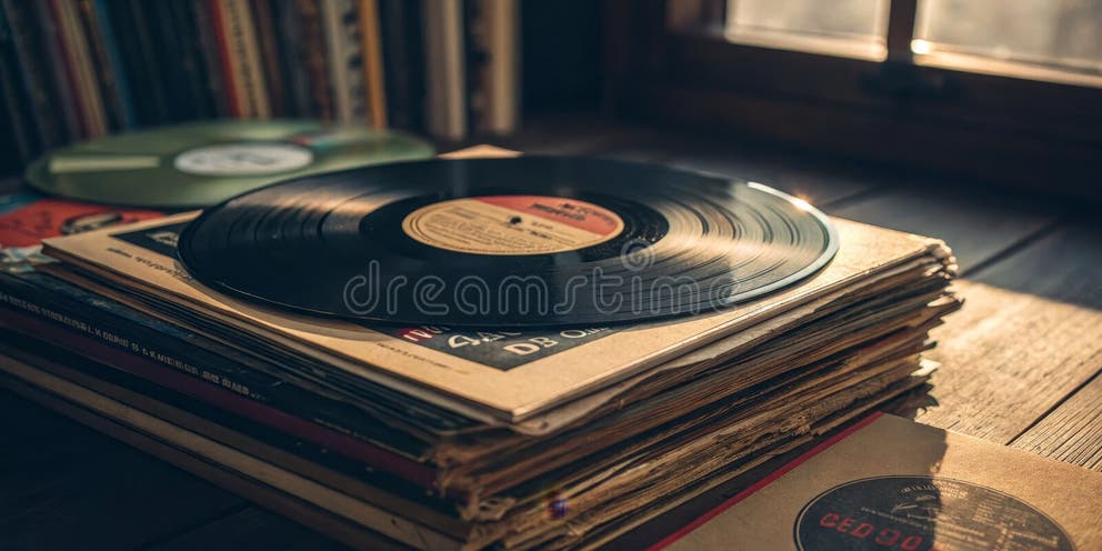 Vintage Vinyl Records Stack, Music, Analog Stock Illustration ...