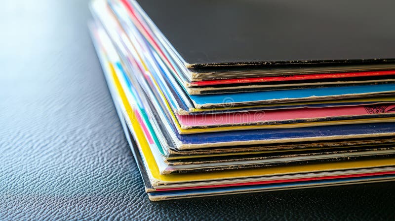 Vintage Vinyl Records Stacked on a Table Stock Image - Image of ...