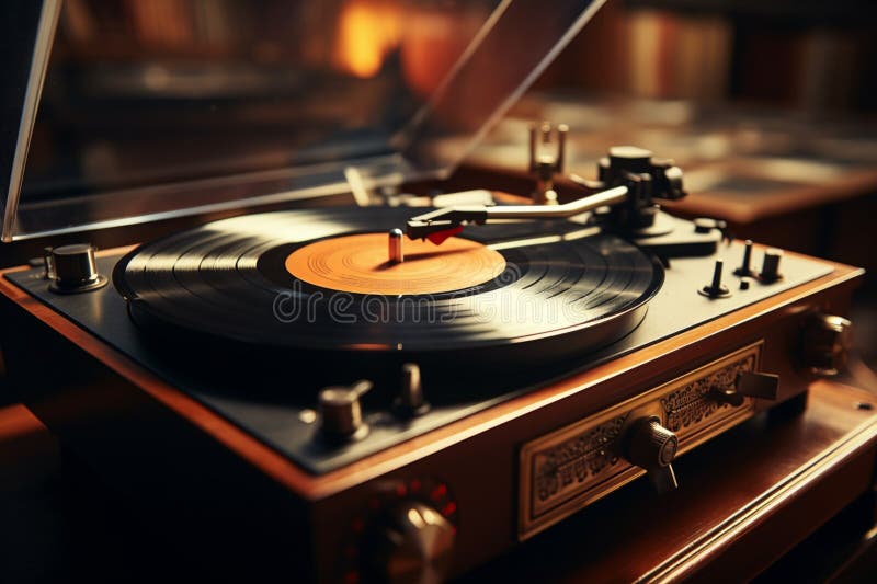 Vintage Vinyl Spins on an Old Record Player in Soft Light Stock ...