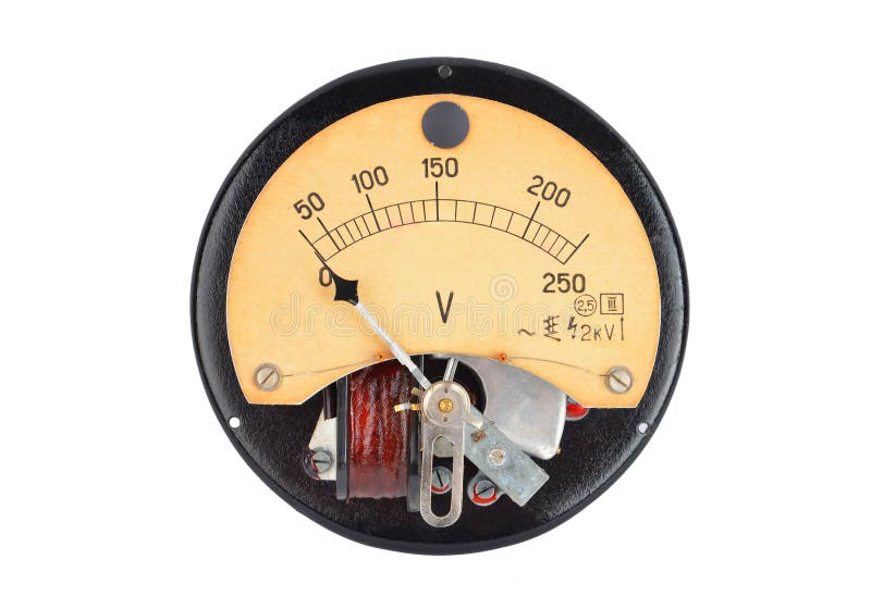 Vintage voltmeter on white stock image. Image of communications - 150588595