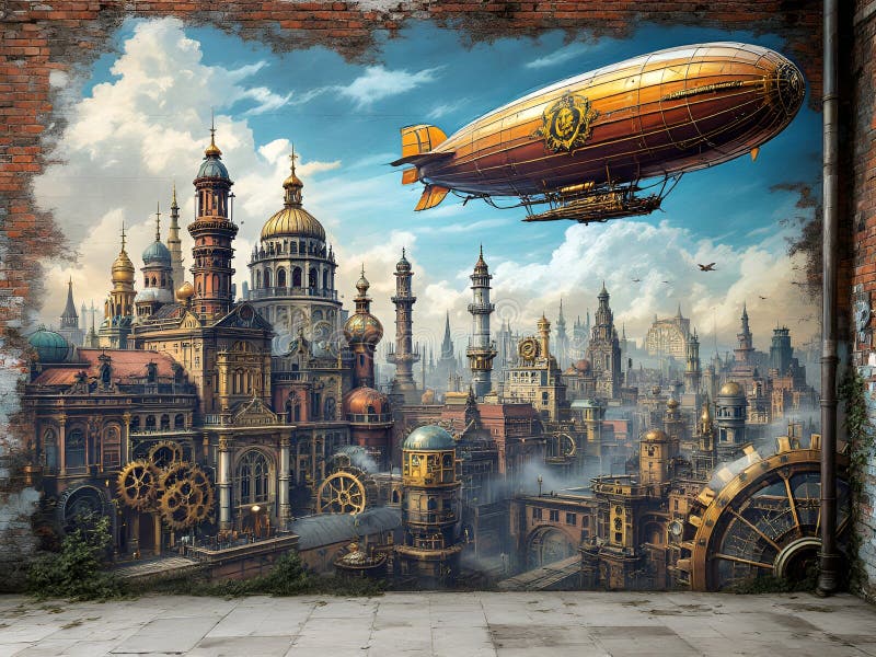 Magnificent Steampunk Cityscape with Airships and Victorian ...