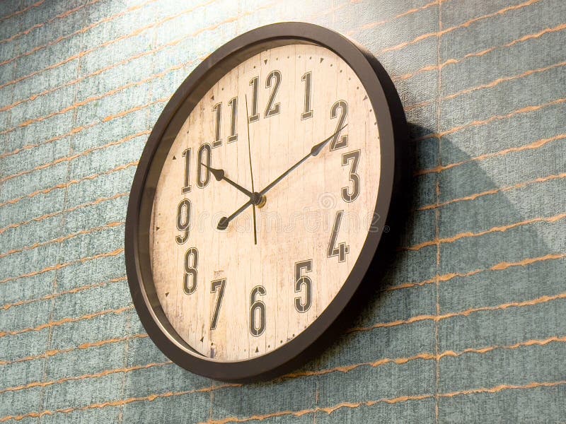 Vintage Wall Clock Black Frame Textured Brick Background Stock Photos ...