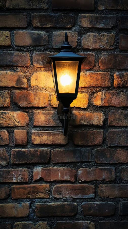 Vintage Wall Lantern with Warm Glow on Rustic Brick Wall at Night ...