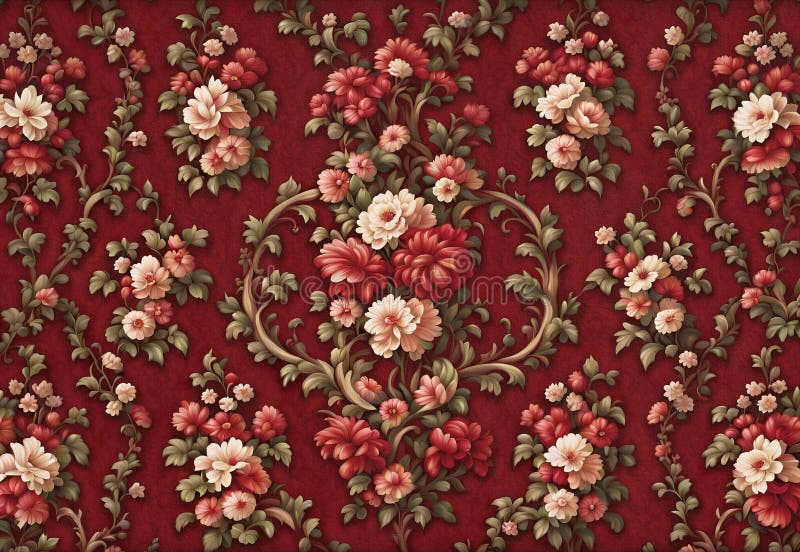 Vintage Floral Wallpaper Vertical Red Pattern Stock Illustration ...