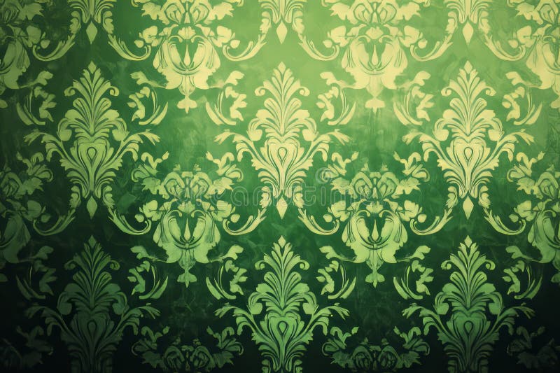 Vintage Wallpaper Green Damask Pattern Art Background from the 1960s ...