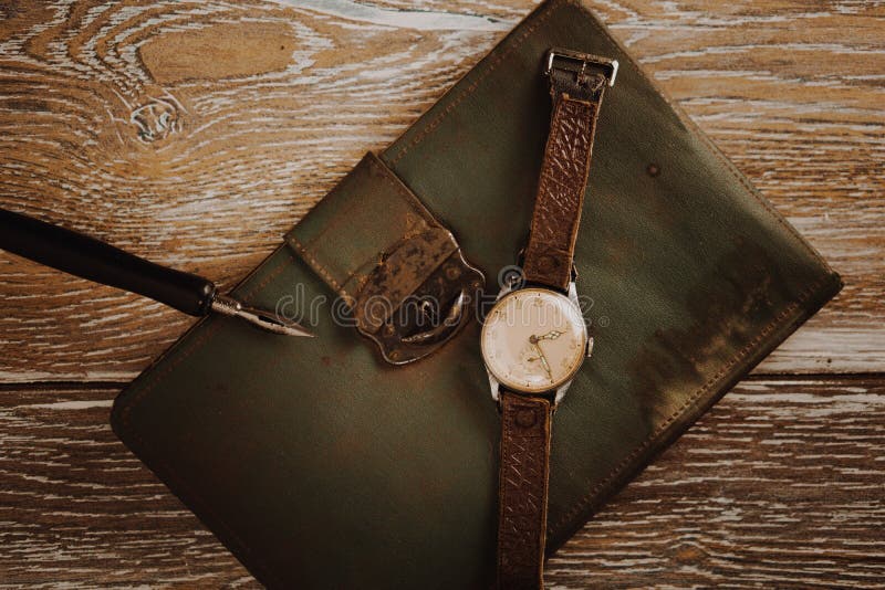 Vintage Watch and Old Notebook Stock Image - Image of concept, minute ...
