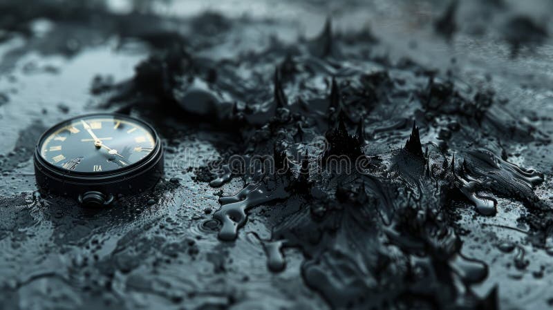 A Vintage Watch Resting on Textured Black Surface with Glossy and ...