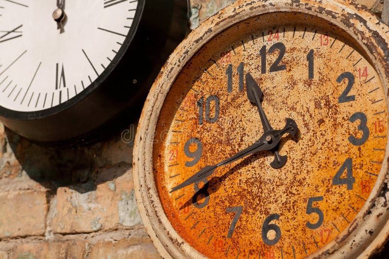 Vintage Watches with Rustic Dial and Hands on the Wall. Time Concept ...