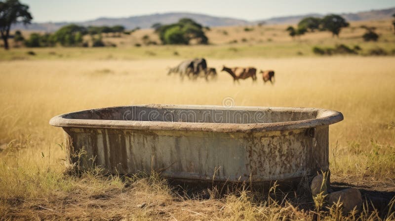 Vintage Water Trough for Livestock on the Farm Stock Illustration ...