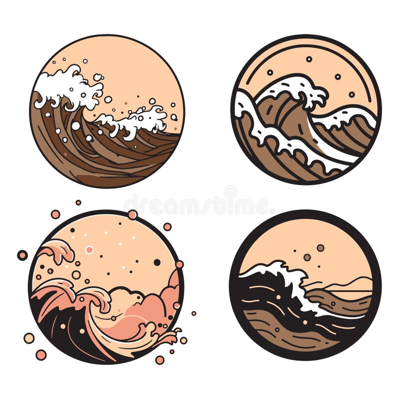 Vintage Water Wave Logo in Flat Line Art Style Stock Vector ...