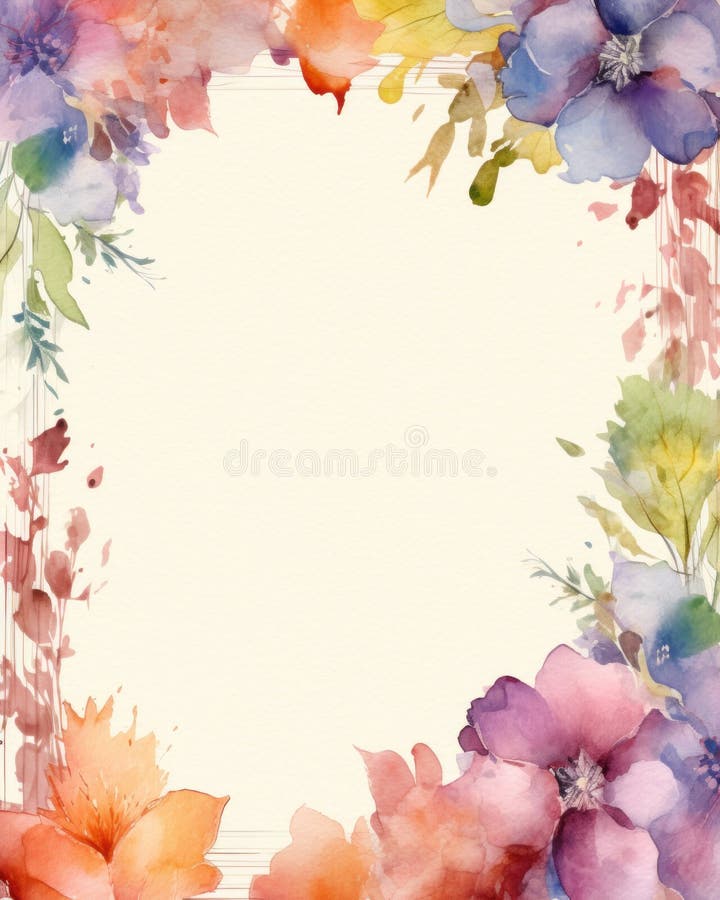 Vintage Watercolor Flowers Frame with Border AI Generated Stock ...