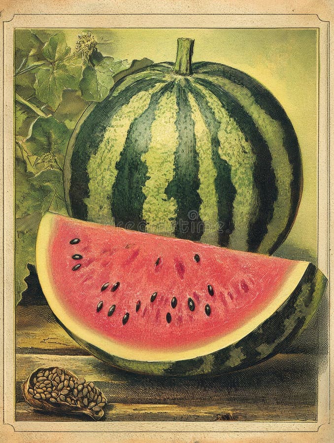 Vintage Watermelon Garden Seed Design Stock Illustration - Illustration ...