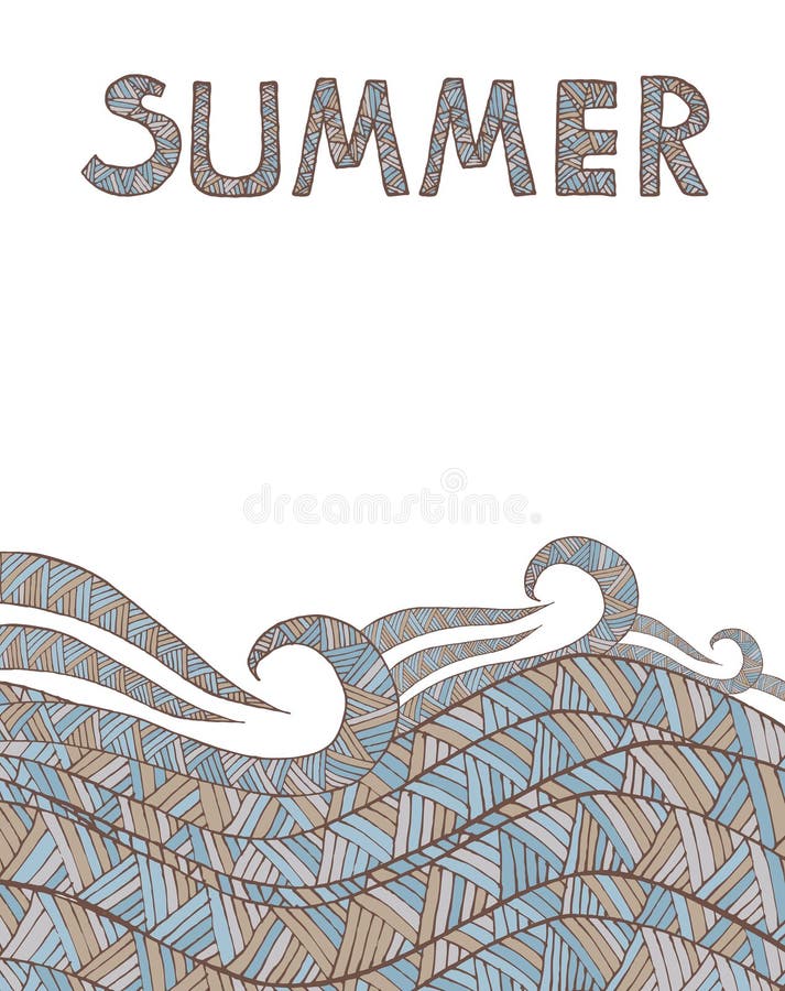 Vintage Wave and Triangle Hand-drawn Pattern with Summer Text Stock ...