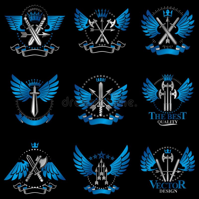Vintage Weapon Emblems Set. Heraldic Coat of Arms Decorative Stock ...