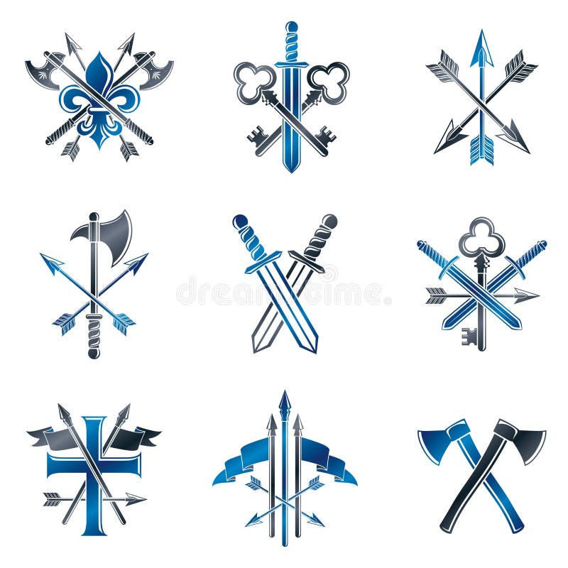 Vintage Weapon Emblems Set. Heraldic Coat of Arms, Vintage Vector ...