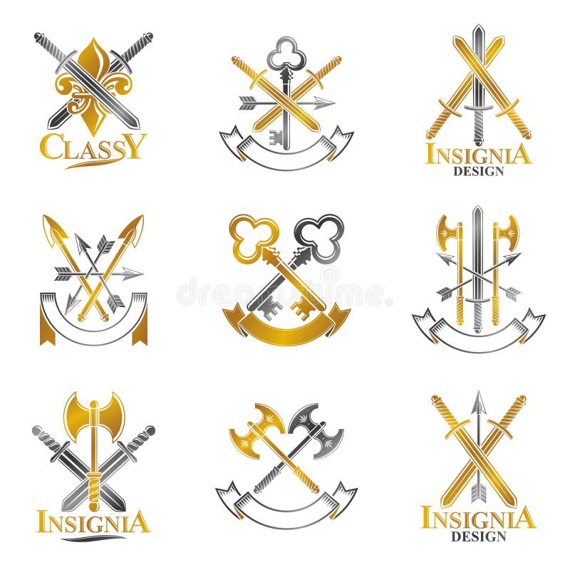 Vintage Weapon Emblems Set. Heraldic Signs Vector Vintage Elements ...