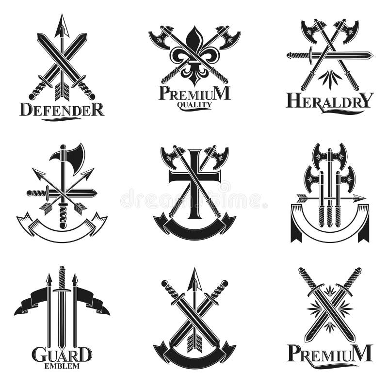 Vintage Weapon Emblems Set. Heraldic Signs Vector Vintage Elements ...