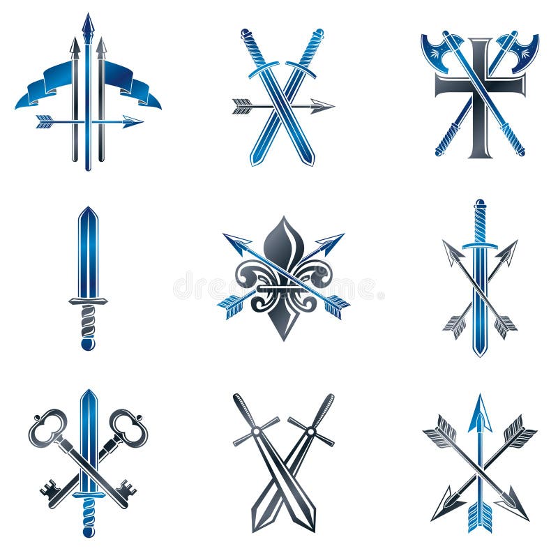 Vintage Weapon Emblems Set. Heraldic Signs Vector Vintage Elements ...