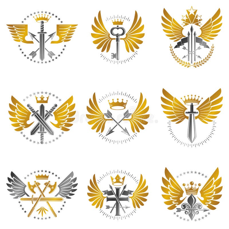 Vintage Weapon Emblems Set. Heraldic Coat of Arms Decorative Emblems ...