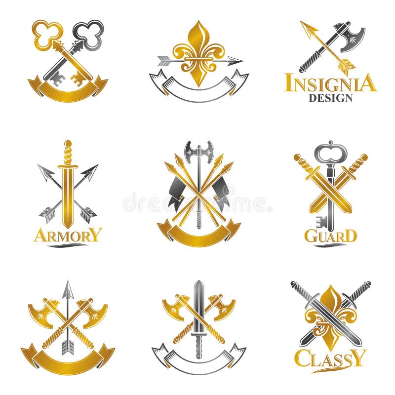 Vintage Weapon Emblems Set. Vintage Vector Design Elements Collection ...