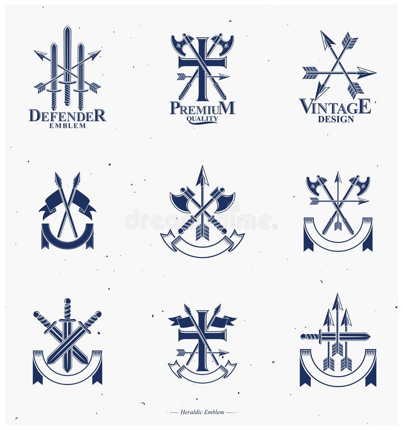 Vintage Weapon Vector Logos or Emblems, Heraldic Design Elements Big ...