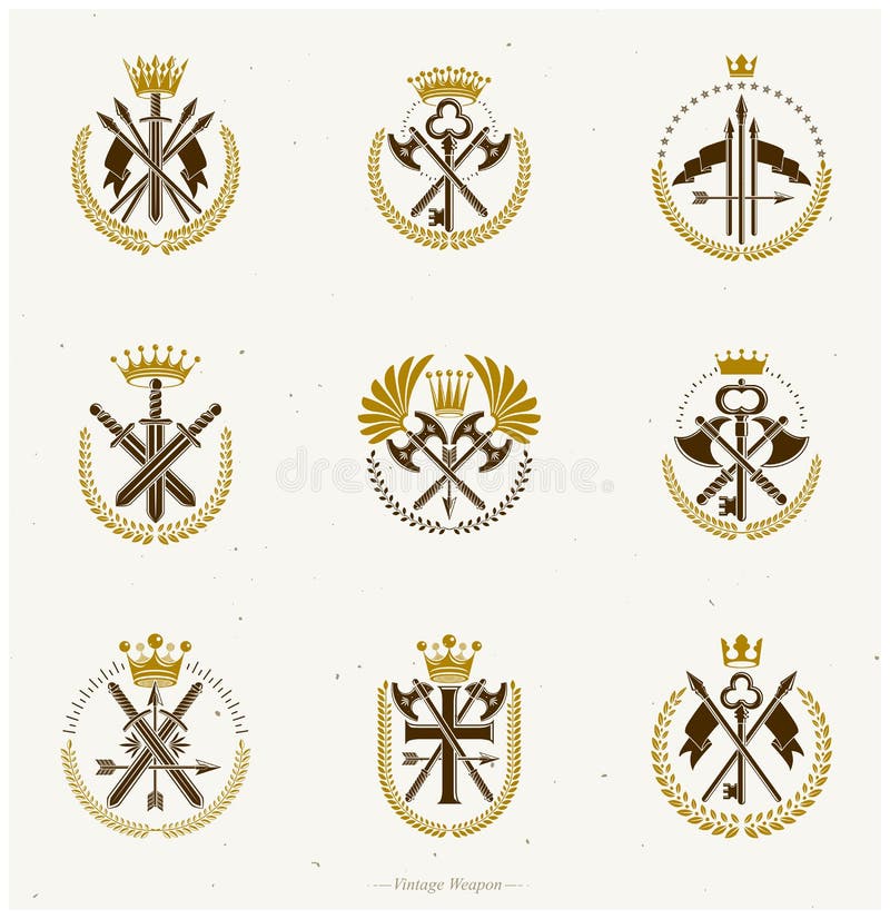 Weapon Emblems Vector Emblems Big Set, Heraldic Design Elements ...
