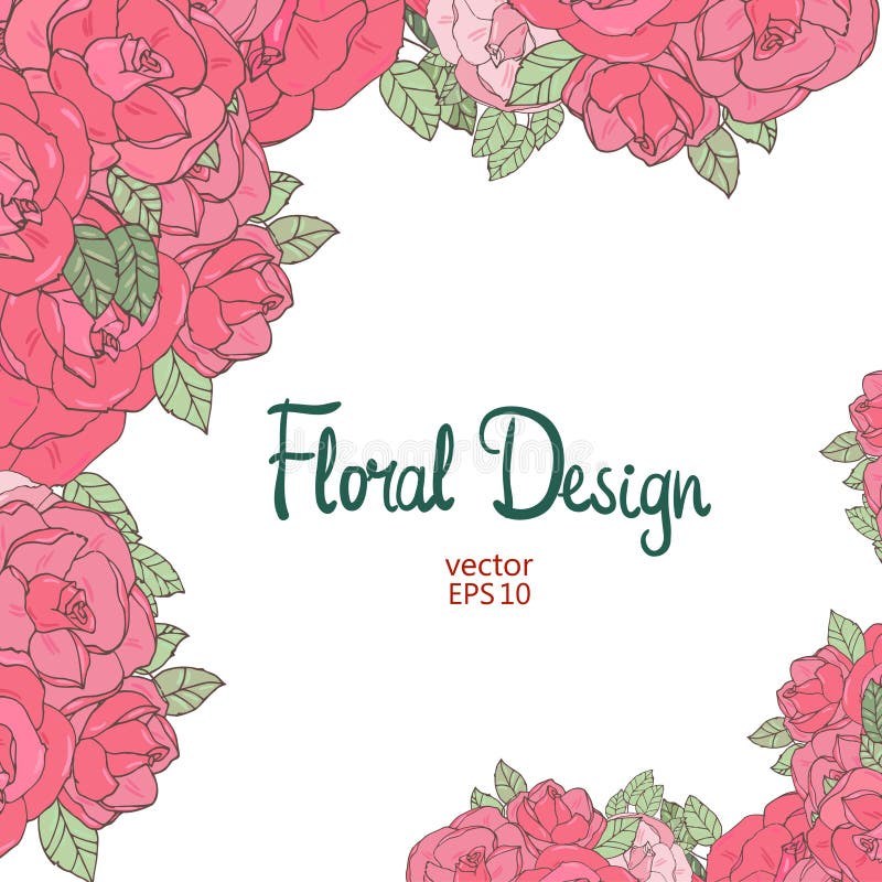 Vintage Wedding Border with Pink Roses Stock Vector - Illustration of ...