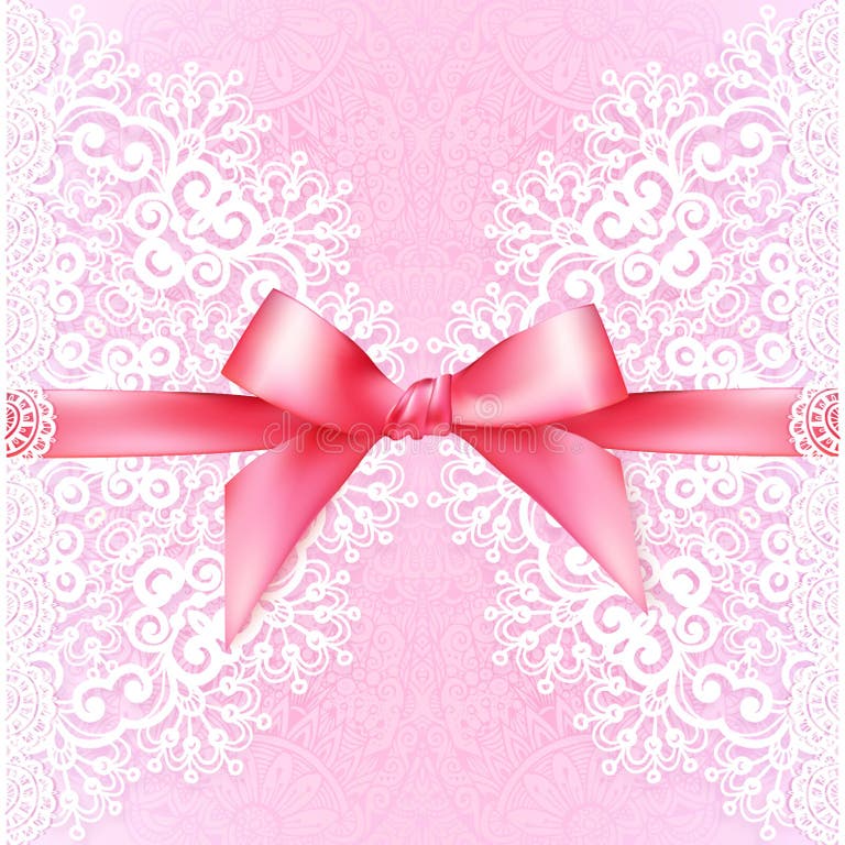Vintage Wedding Card Template with Pink Bow Stock Vector - Illustration ...