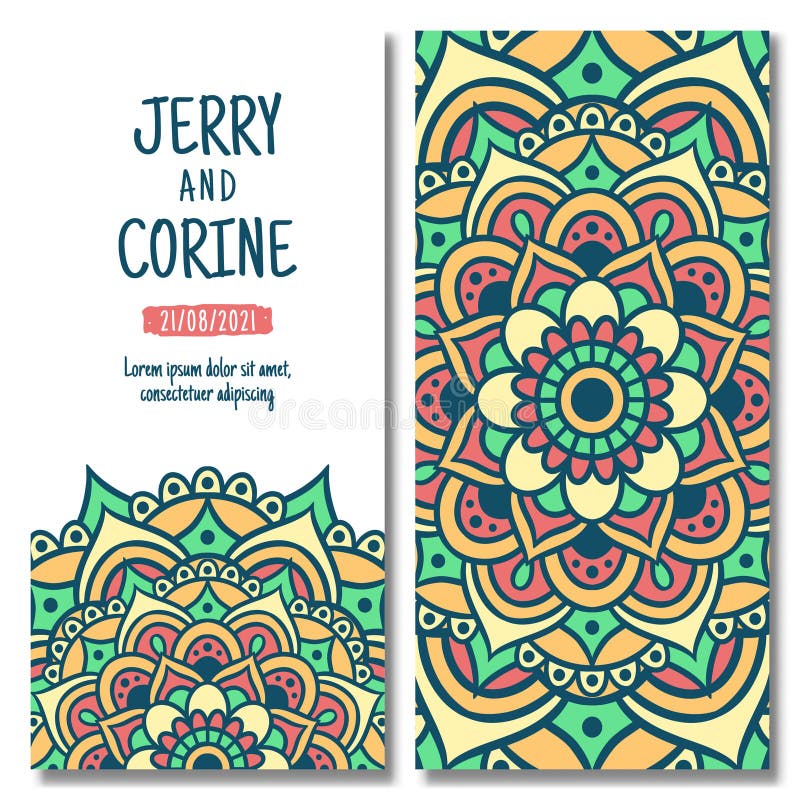 Vintage Wedding Invitation Card with Mandala Design Stock Vector ...