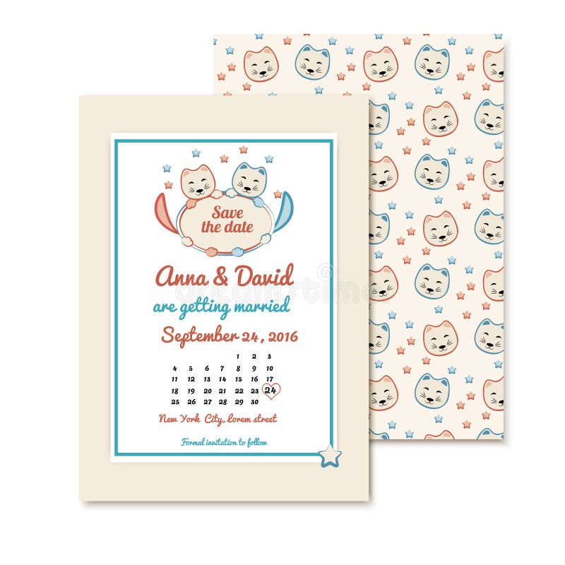 Vintage Wedding Invitations with Cute Cats. Vector Stock Vector ...