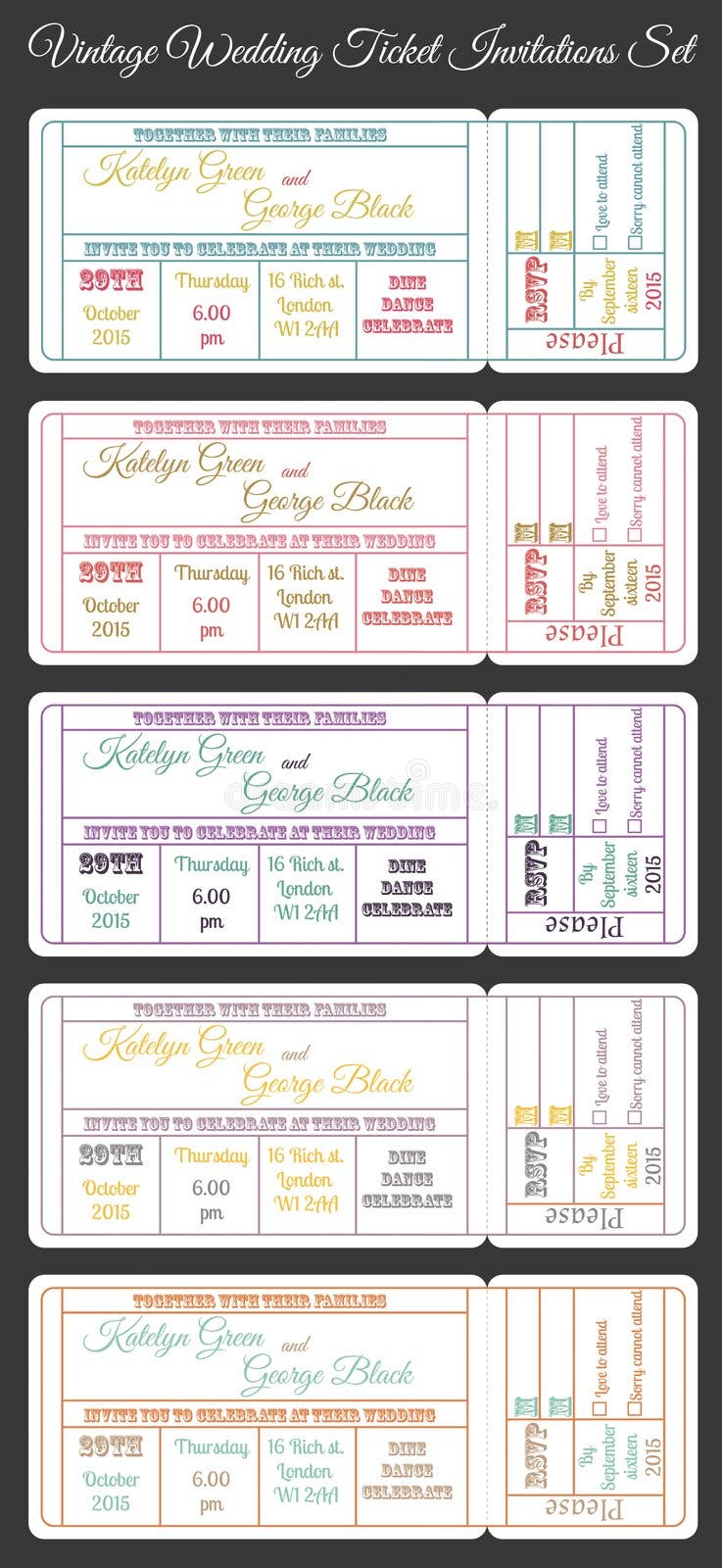 Boarding Ticket Pass Wedding Invitations Stock Illustrations – 6 ...