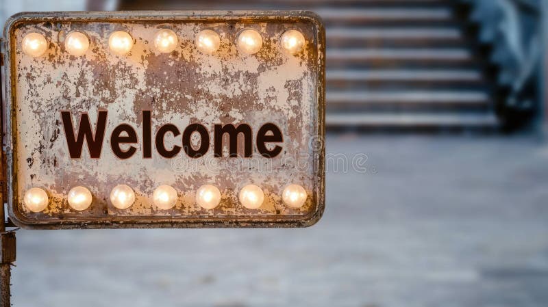 Vintage Welcome Sign with Lights Stock Illustration - Illustration of ...