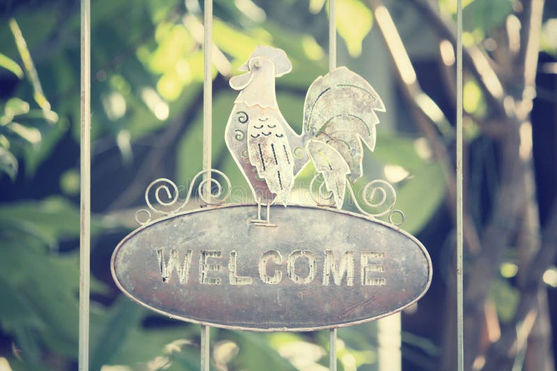 Vintage welcome signboard stock photo. Image of printing - 48929628