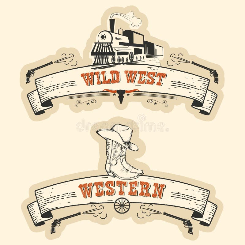 Set of Cowboy Labels and Western Symbols .Vector Decoration for Cowboy ...