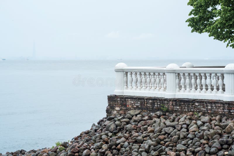 Vintage White Balustrade on a Stone Wall on the Sea Shore Stock Photo ...