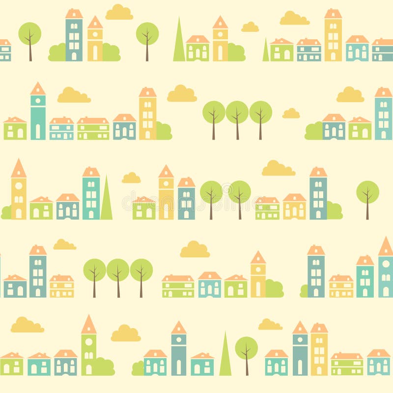 Vintage White Colorful Town Pattern Stock Vector - Illustration of ...